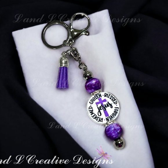 Accessories | Custom Made Gunmetal And Purple Beaded Keychain With ...